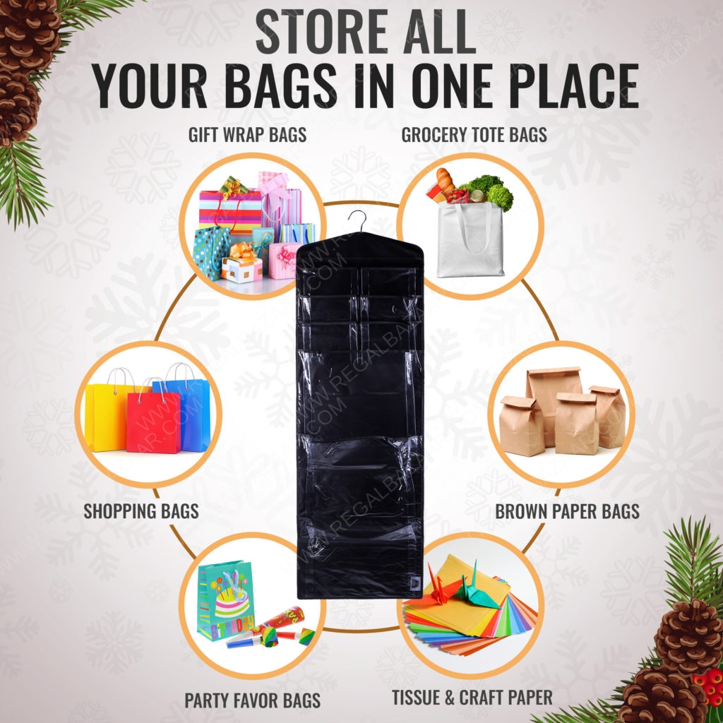 Dual-Sided Gift Bag Organizer & Tissue Paper Holder (Black ...